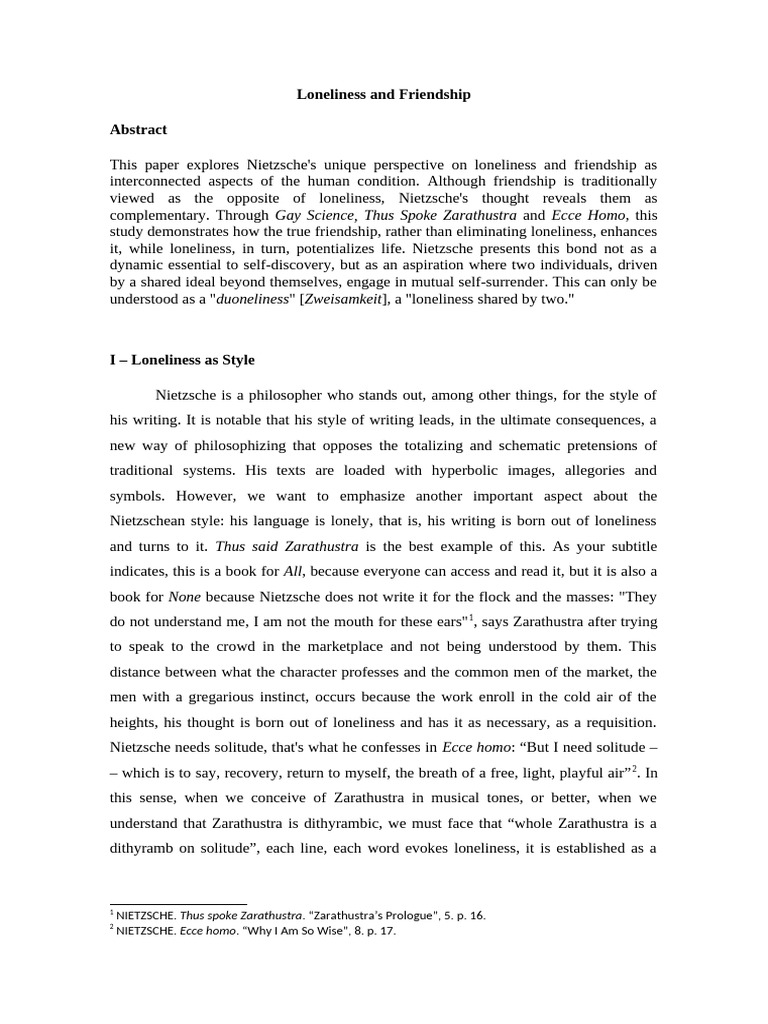 Nietzsche on Loneliness and Friendship | PDF | Thus Spoke Zarathustra ...