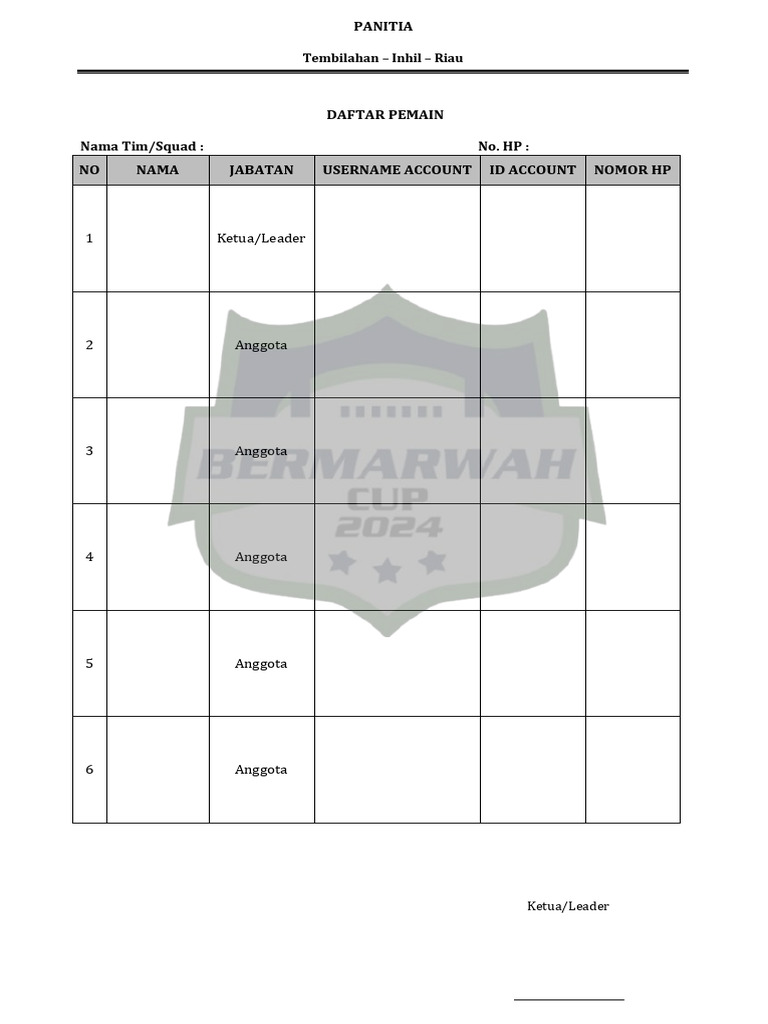 Formulir Pendaftaran MLBB | PDF