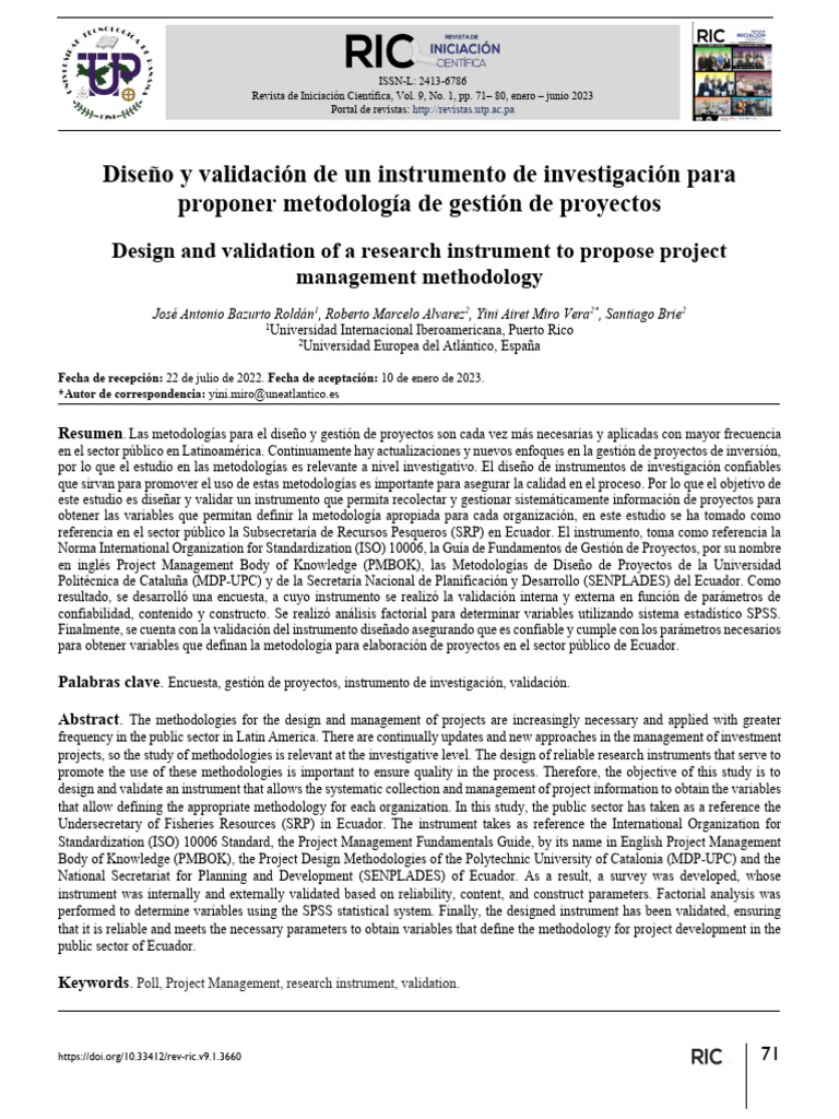 28 Articulo Rev Iniciaci N Cientifica 2023 Dise o y Validaci N de Investigaci N Gesti N de ...