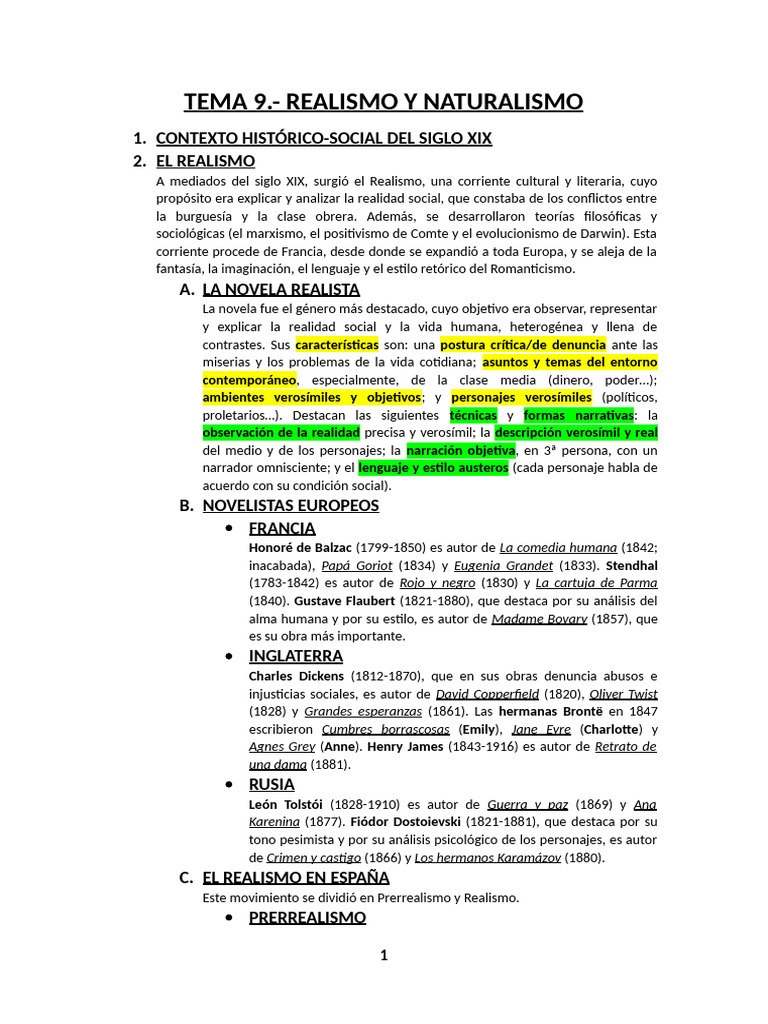 Tema 9. - Realismo y Naturalismo | PDF | Realismo literario