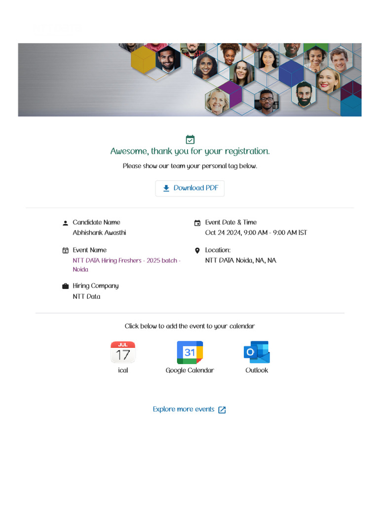 NTT DATA Hiring Freshers - 2025 Batch - Noida | PDF