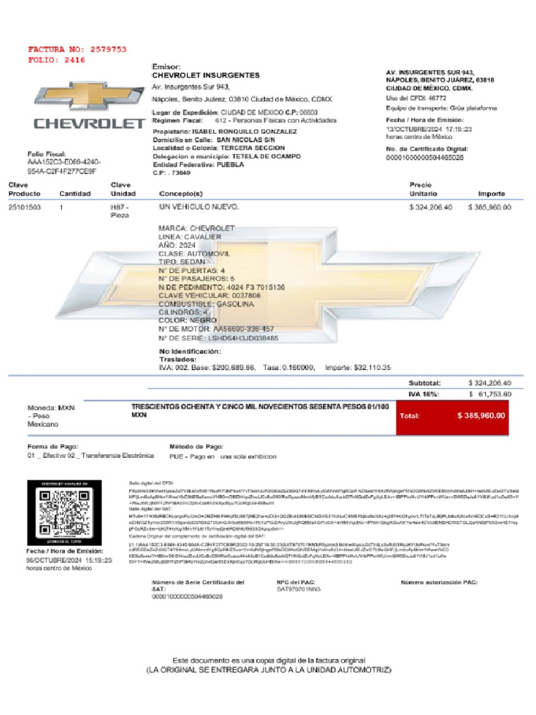 Factura Chevrolet | PDF