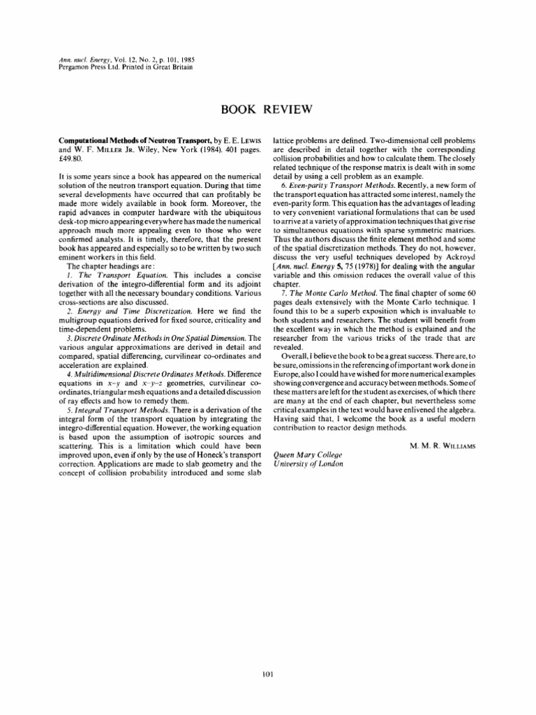 Neutron Transport Methods Reviewed | PDF | Equations | Matrix (Mathematics)