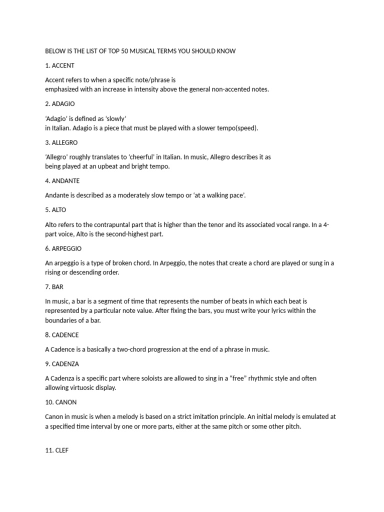 Below Is The List of Top 50 Musical Terms You Should Know | PDF | Tempo ...