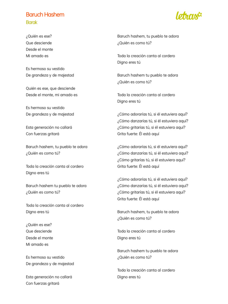 BARUCH HASHEM - Barak (Impresión) | PDF
