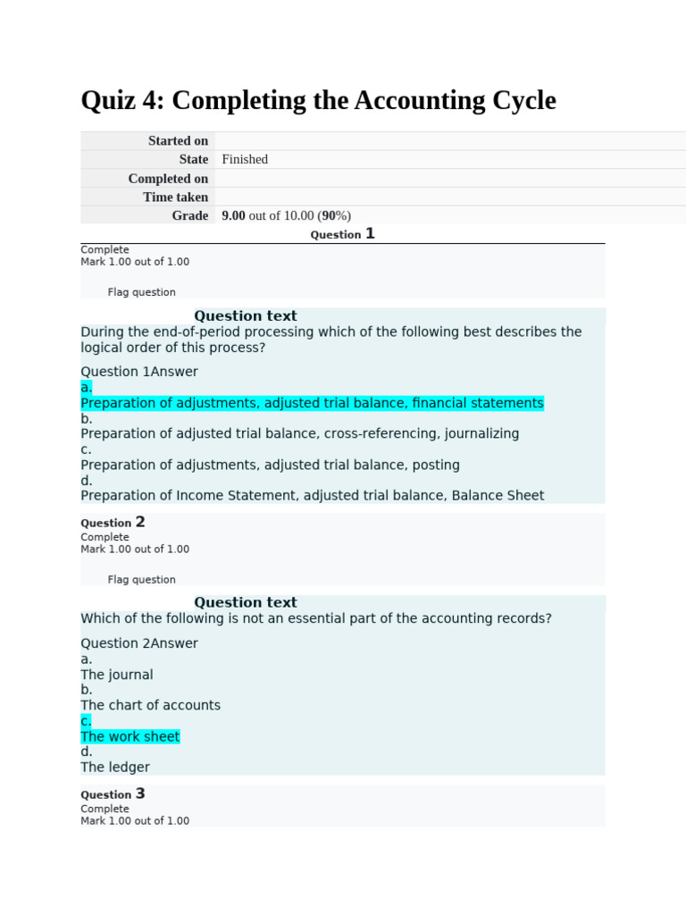 Quiz 4 Pdf Balance Sheet Income Statement