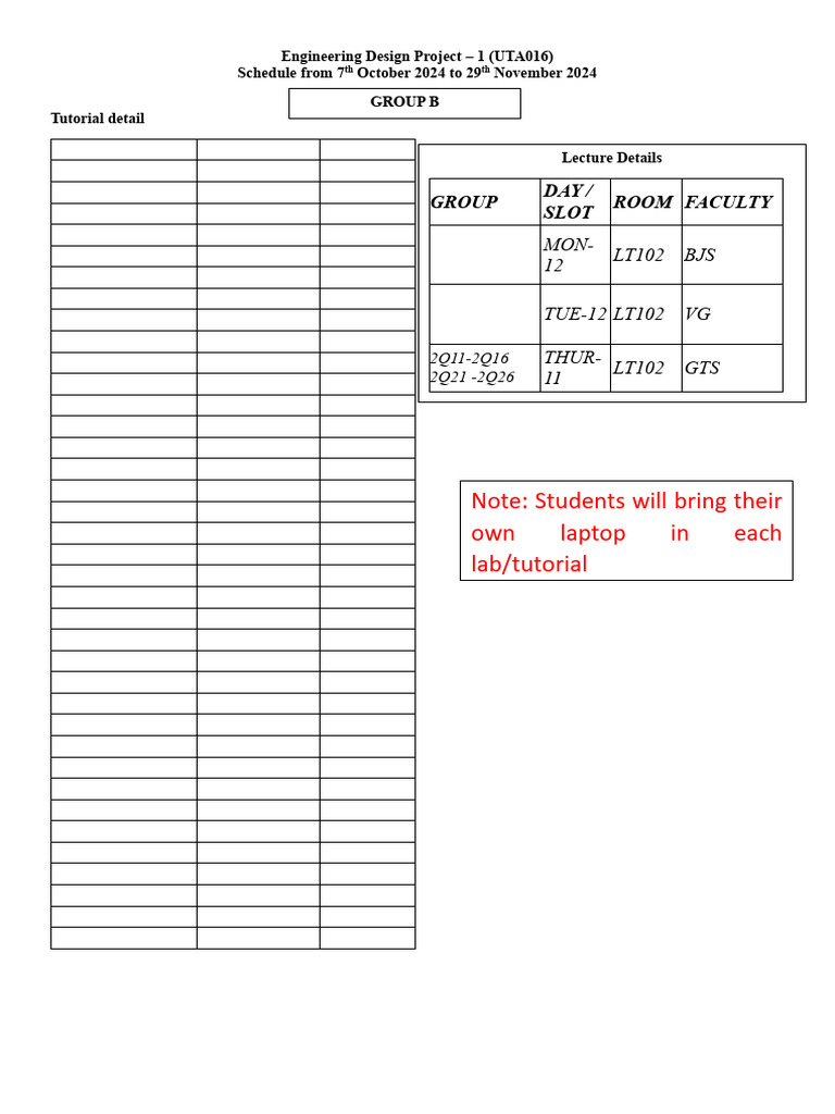 1 - Tagging Details - Schedule For Lecture - Lab - Tute | PDF | Technology & Engineering