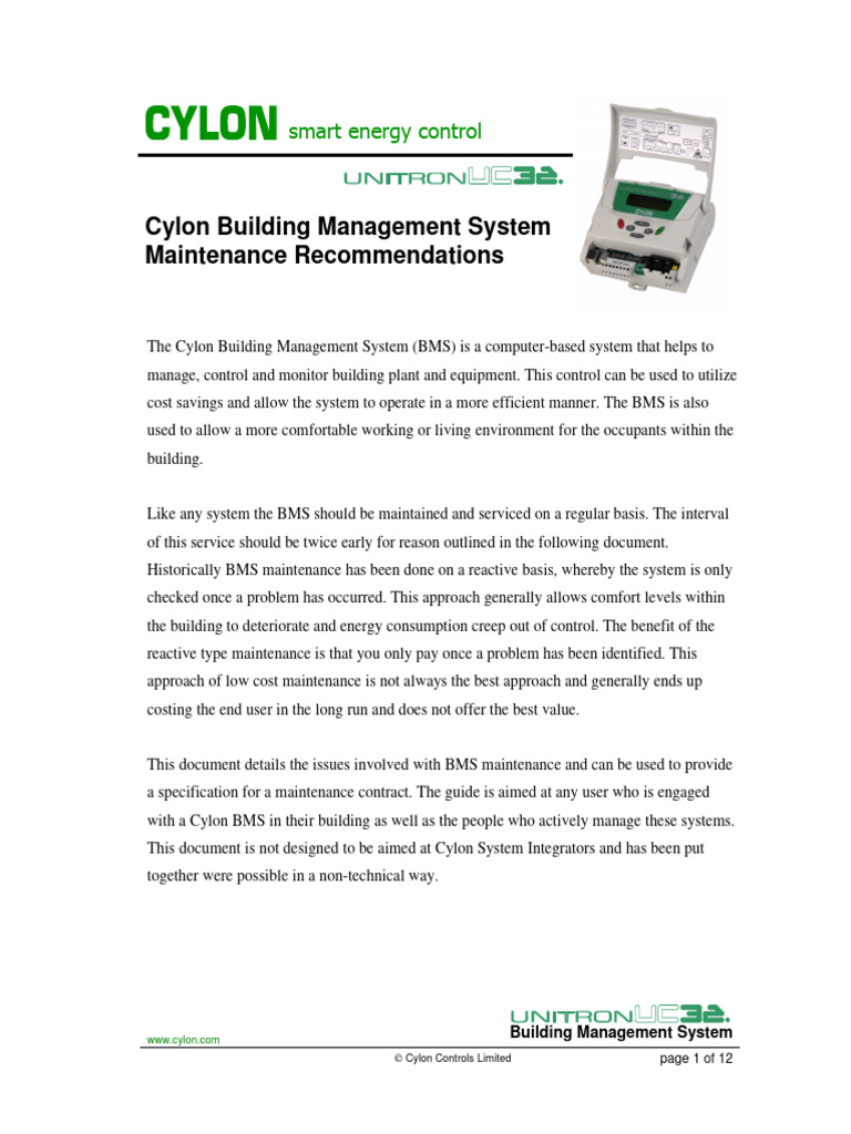 Cylon BMS Maintenance Recommendations | PDF | Building Automation