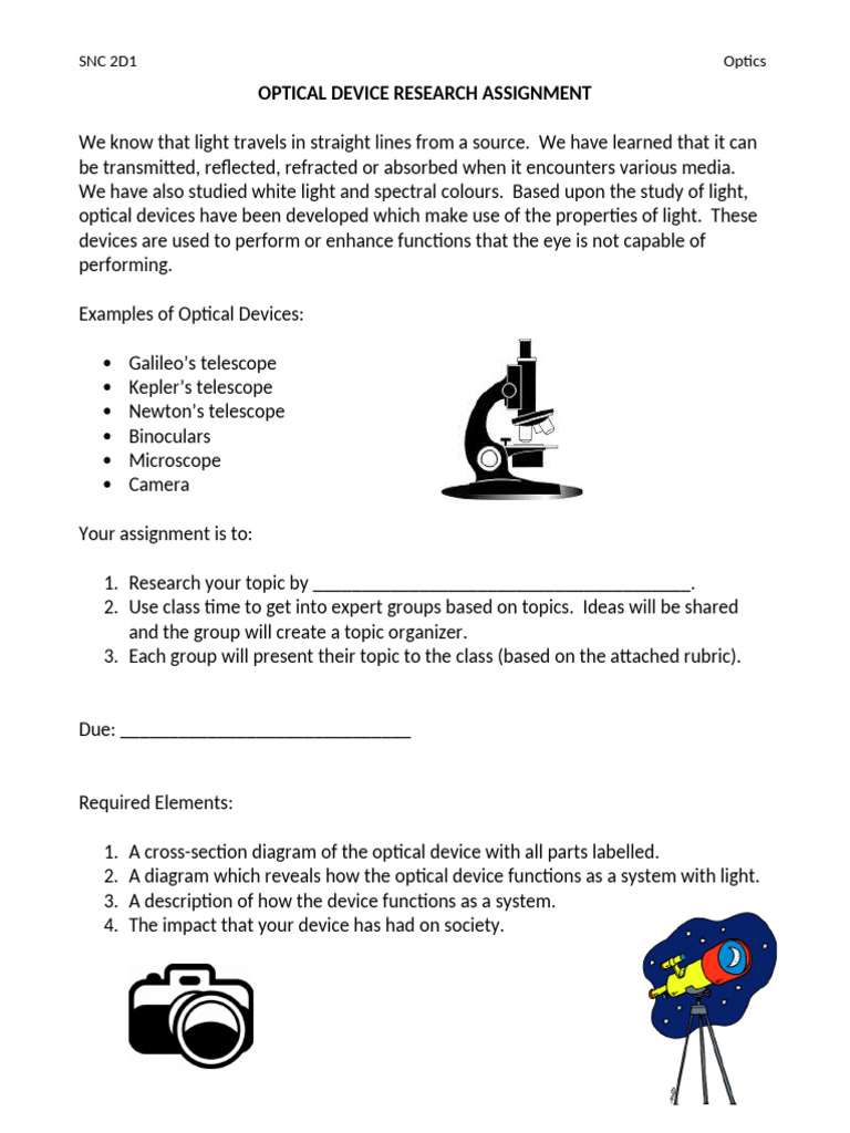 Optical Devices Research Assignment | PDF | Optics | Telescope