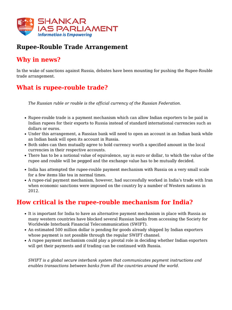 Rupee Rouble Trade Arrangement | PDF | United States Dollar | Currency