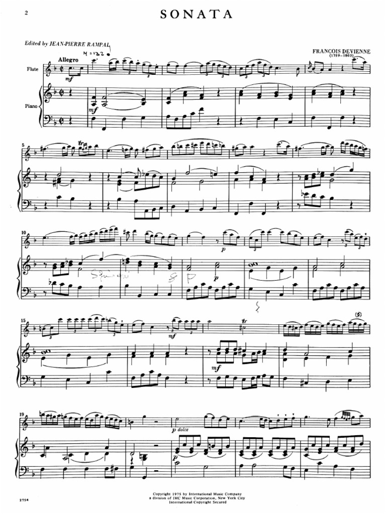 Devienne Sonata in Fa Maggiore Per Flauto E Pianoforte | PDF