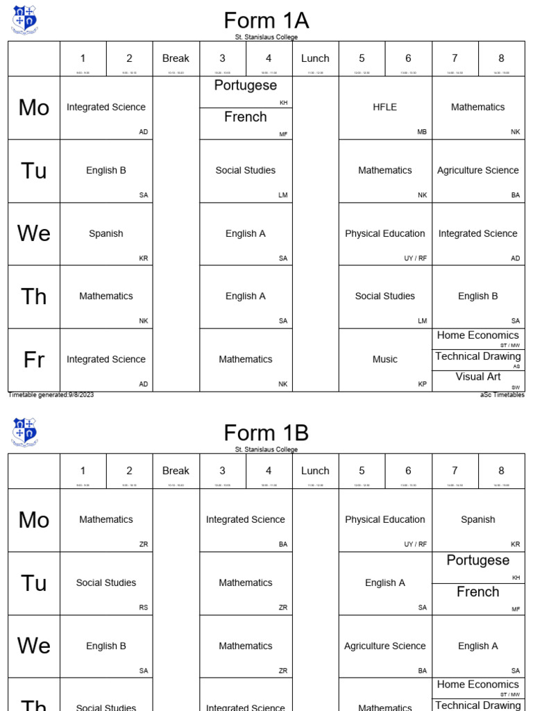 SSC Student Timetable 2023-2024 Draft 3 | PDF | Natural Sciences | Science