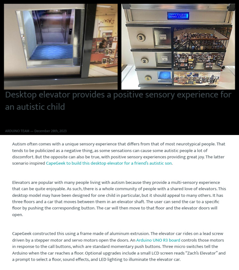 Autism Acceptance - Arduino-Controlled Desktop Elevator For Autistic Kids | PDF