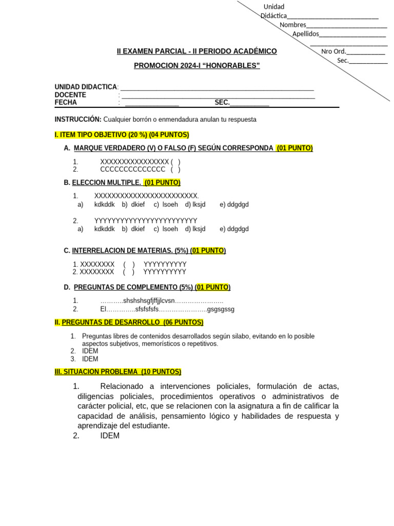 Formato para Examen Parcial. | PDF