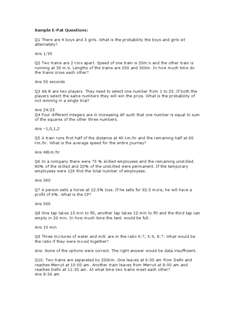 Sample E-Pat Questions | PDF | Business | Teaching Mathematics