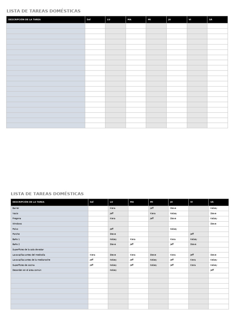 IC Household Chores Task List Template 27395 - ES | PDF