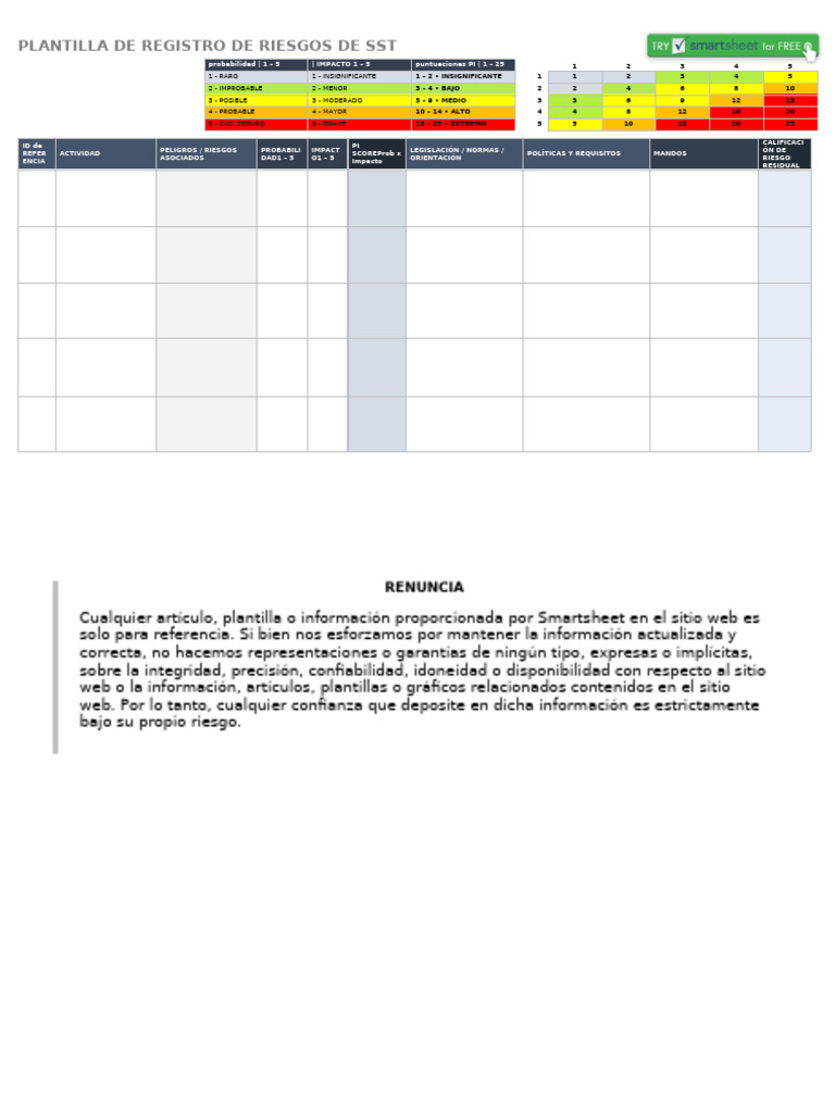Registro de Riesgos de SST | PDF