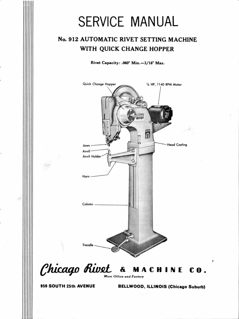 Chicago Model 912 Riveting Machine Service Manual | PDF | Rivet | Machines