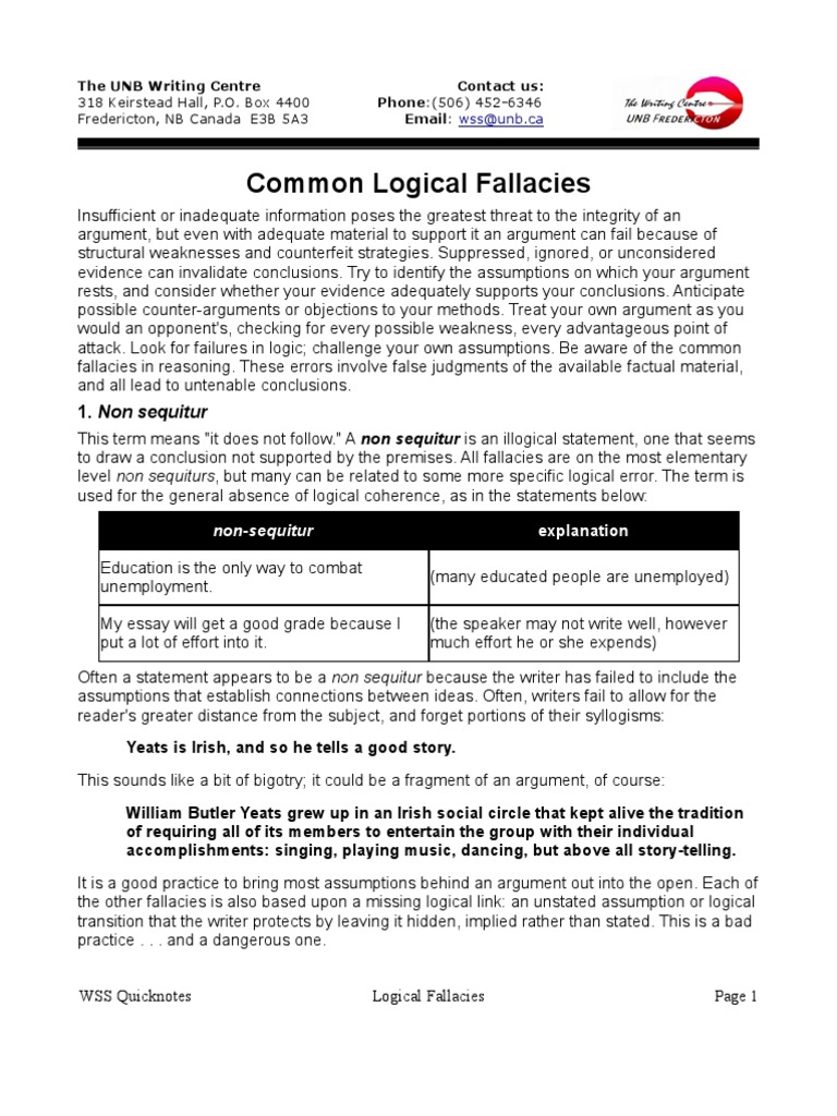 Common Logical Fallacies: 1. Non Sequitur | PDF | Argument | Reason