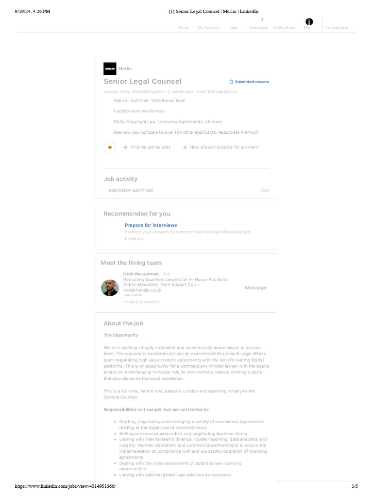 Senior Legal Counsel - Merlin - LinkedIn | PDF | Linked In | Résumé