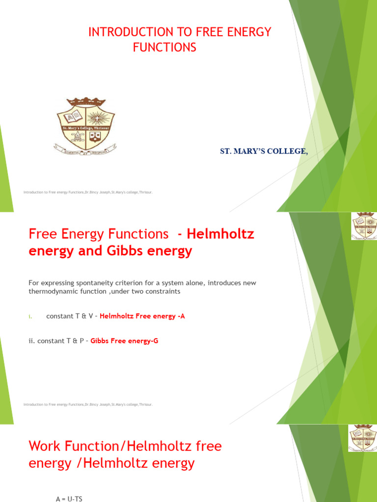 Presentation For Free Energy Functions | PDF | Gibbs Free Energy | Applied And Interdisciplinary ...