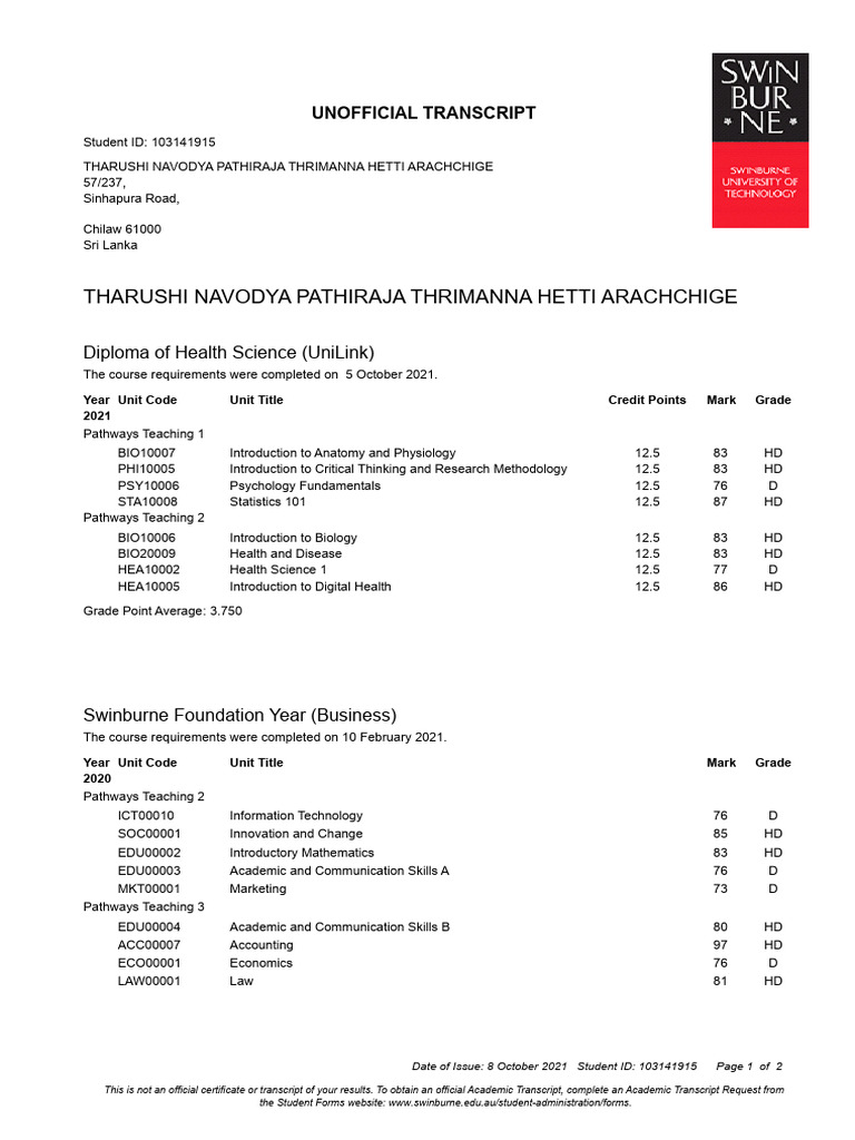AcademicRecord-103141915-08 Oct 2021 | PDF