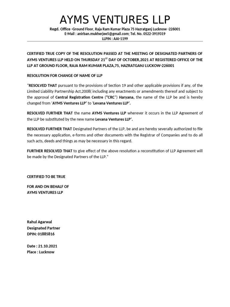 Name Change Resolution AYMS | PDF