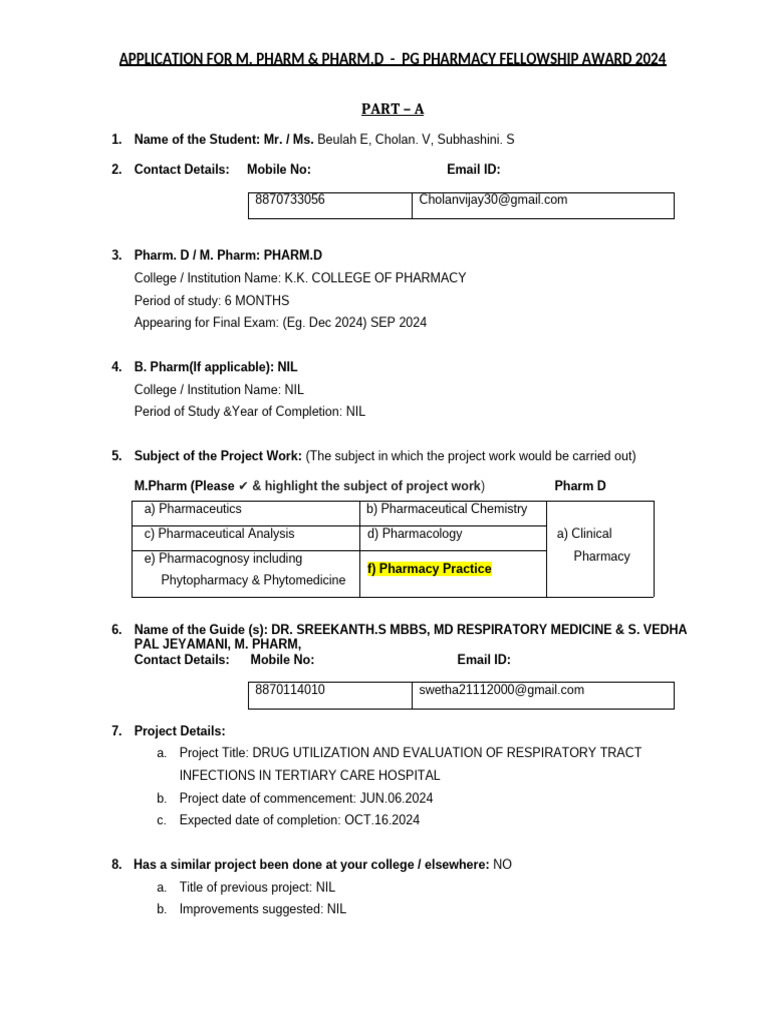 Application - Form - Part - A - B - C t5 | PDF | Infection | Clinical ...