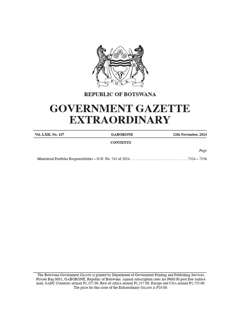 Botswana Extraordinary Gazette 2024 | PDF | Botswana | Agriculture