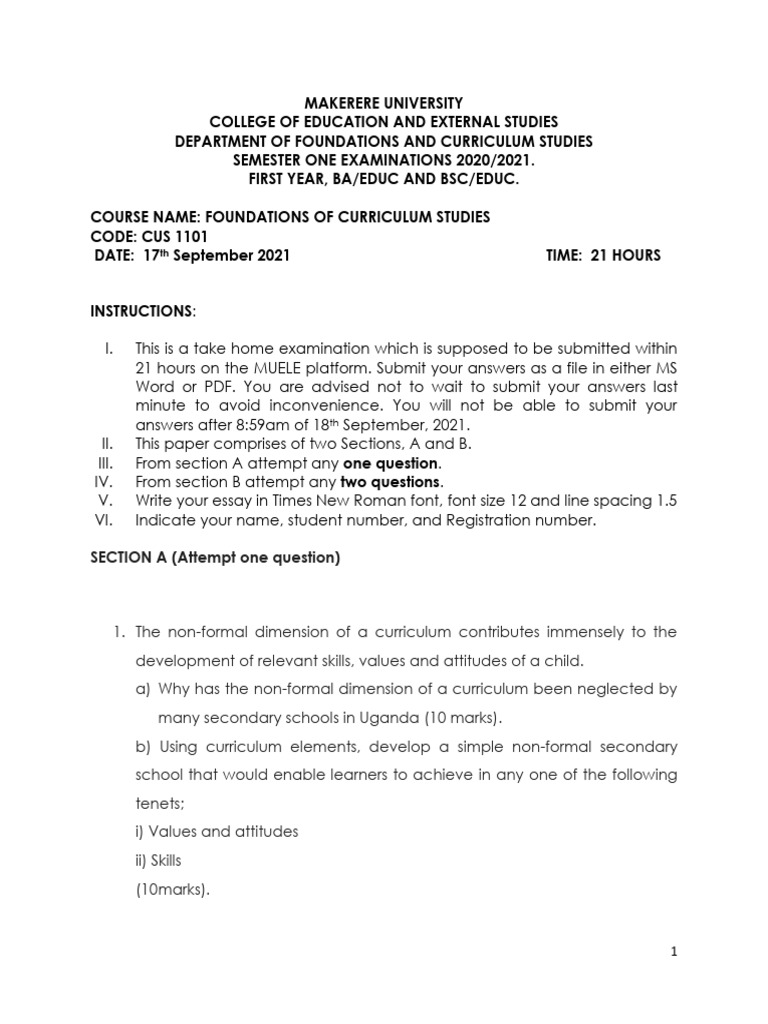 CUS 1101 Online Exam Final 2021 | PDF | Curriculum | Behavior Modification