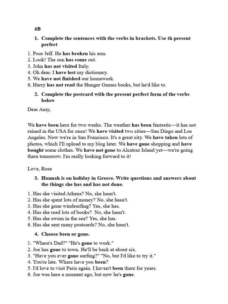 Present Perfect Tense Exercises | PDF