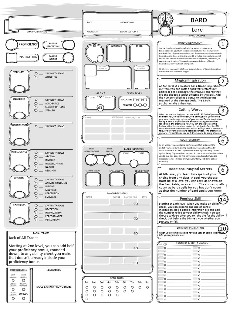Bard College of The Lore | PDF | Tabletop Games | Role Playing Video Games