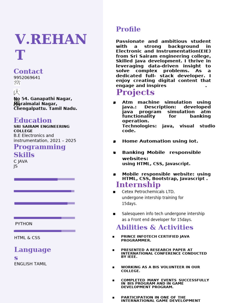 V.Rehan T: Projects | PDF | Computing | Software Engineering