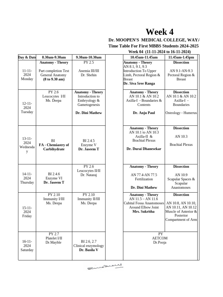 Timetable 11 11 2024 To 16 11 2024 Pdf Arm Musculoskeletal System