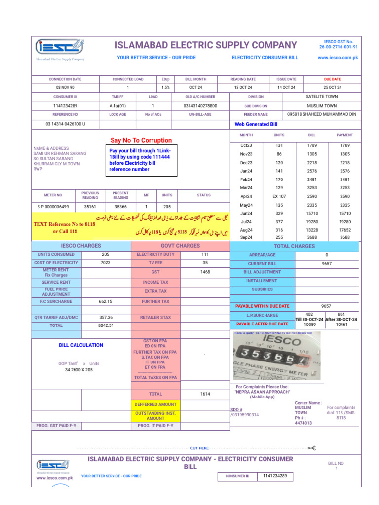 RWP IESCO Oct,2024 | PDF | Taxes | Value Added Tax
