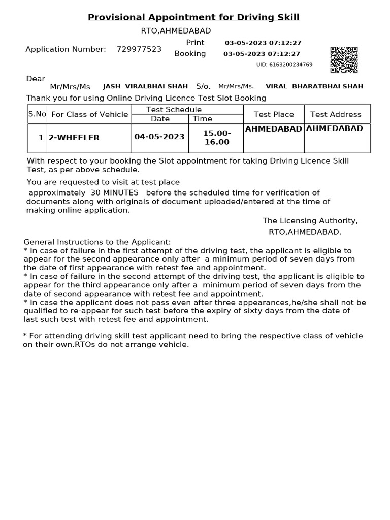 Appointment For Drivers Licence | PDF