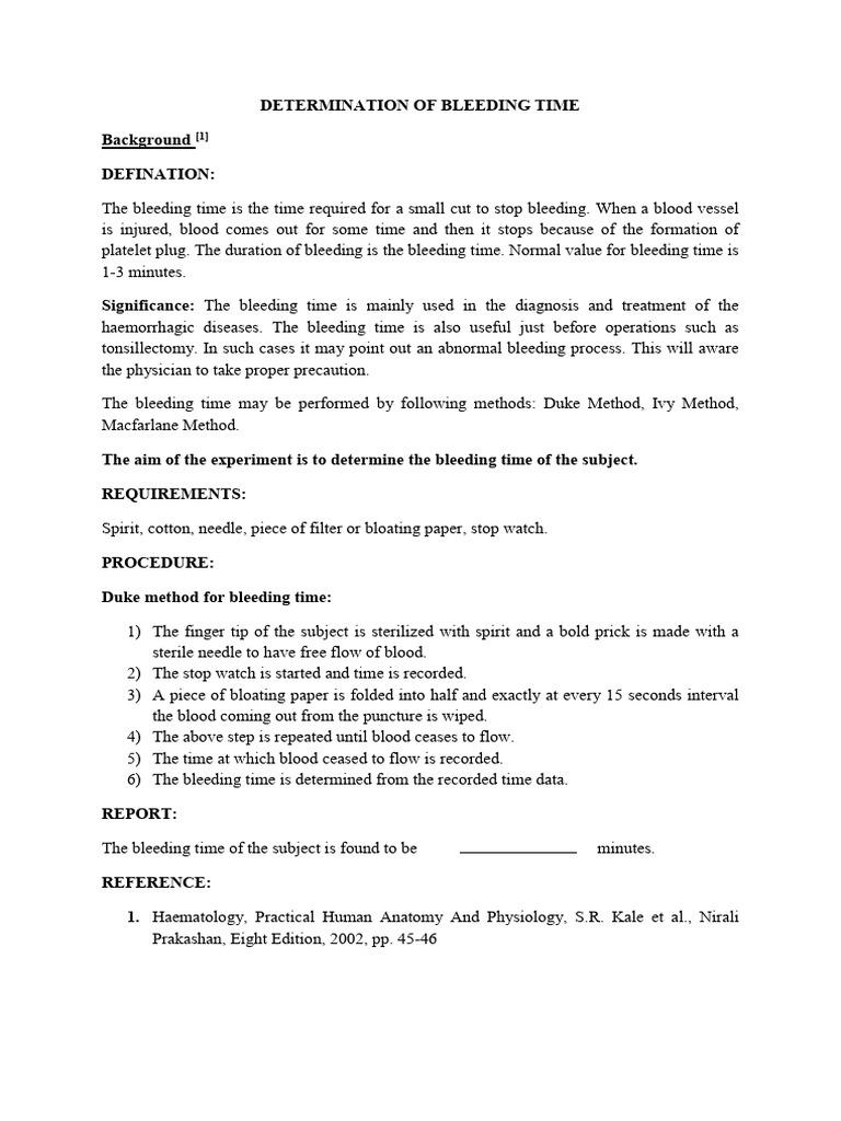 Bleeding Time Determination Methods | PDF | Science & Mathematics