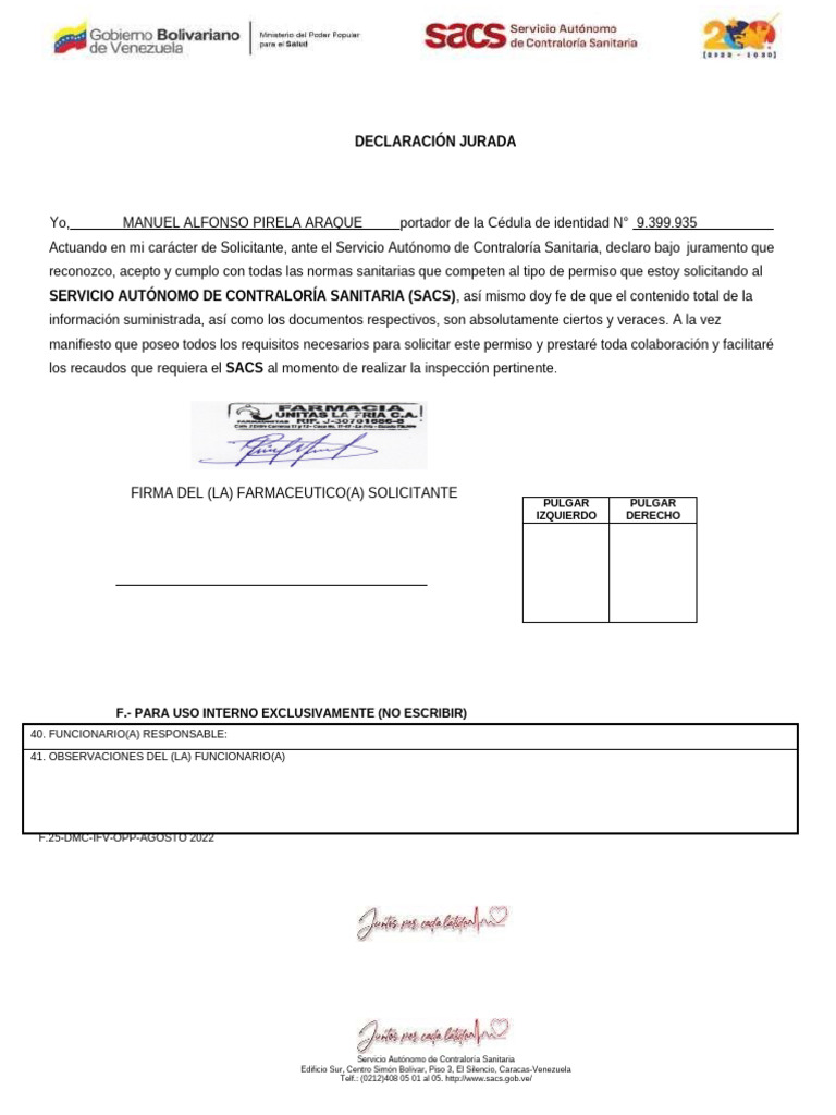 Declaracion Jurada Sacs FULF | PDF