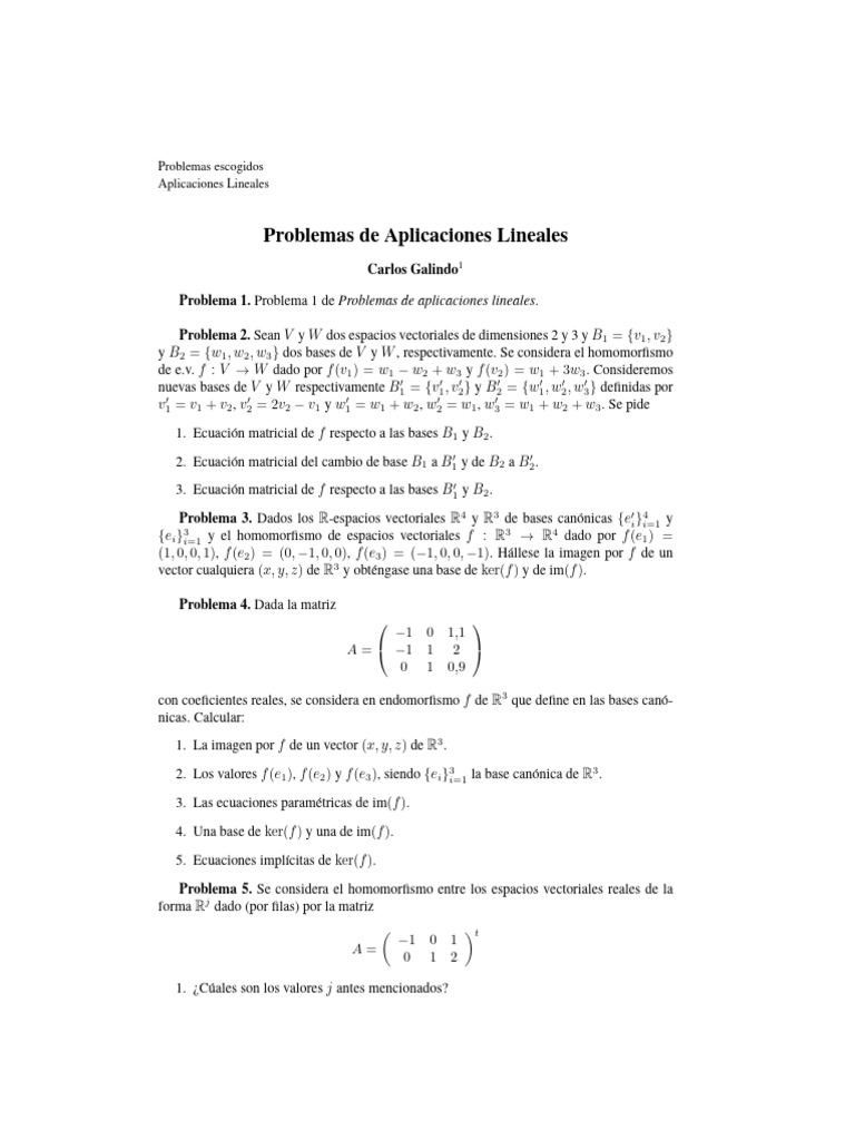Problems T6 | PDF | Mapa lineal | Base (álgebra lineal)