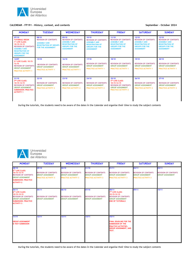 CALENDAR - October-November 2024 | PDF