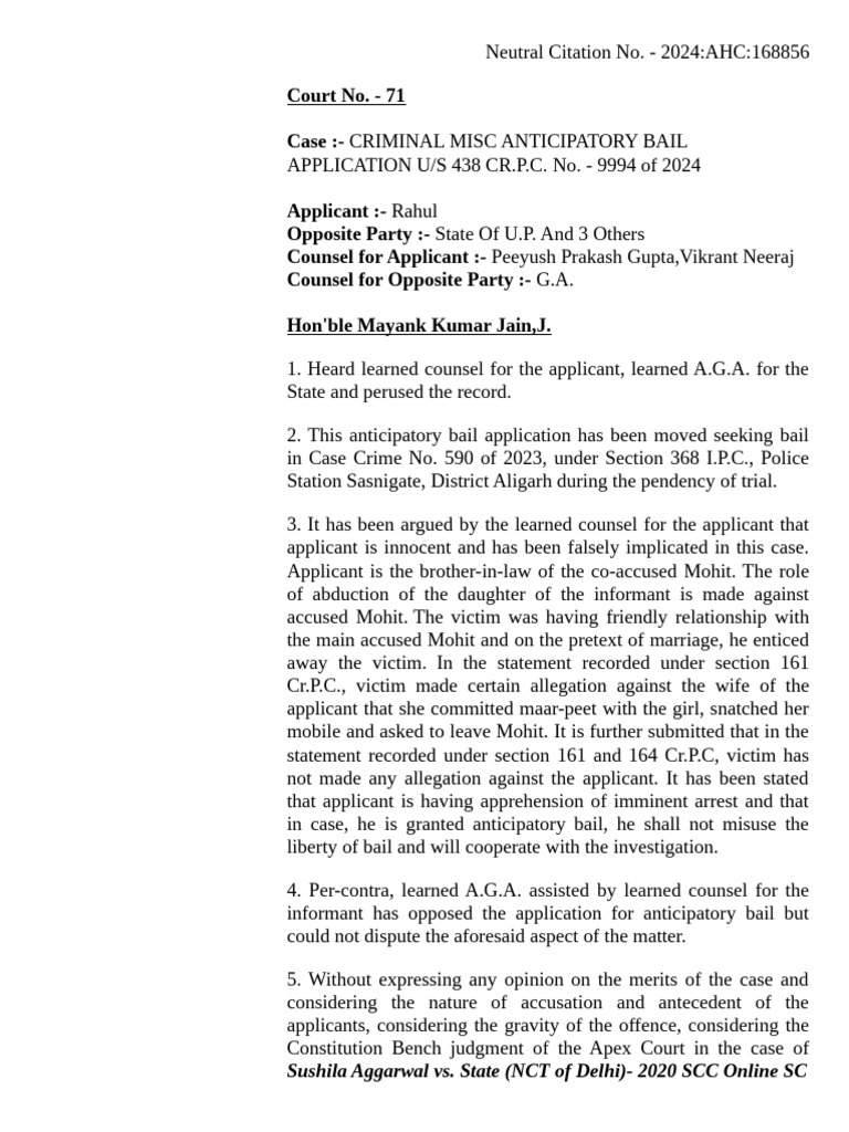 ABAIL(A)_9994_2024 | PDF | Bail | Legal Action