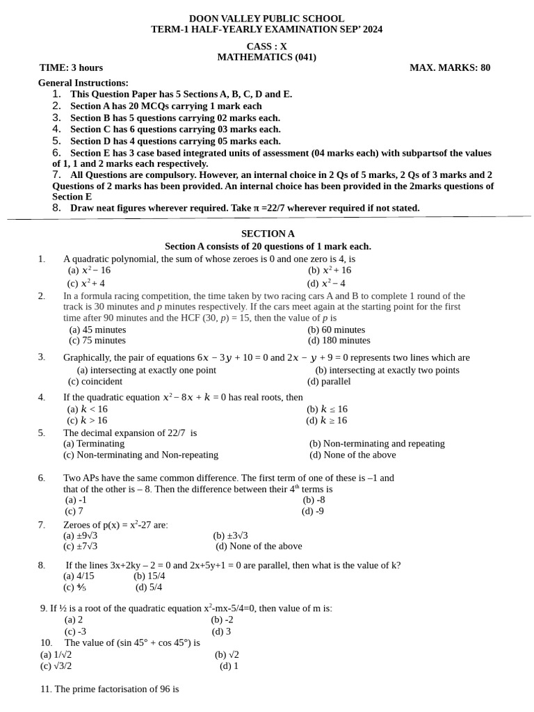 Class 10 Maths Dvps | PDF | Equations | Mathematical Concepts