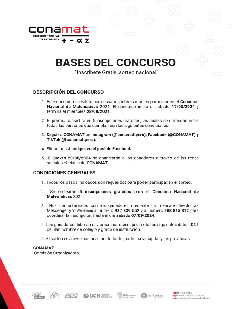 Sorteo Inscripción Gratis CONAMAT | PDF