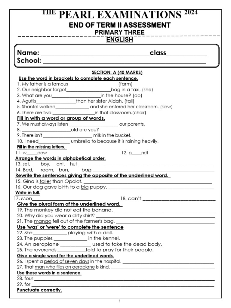 Pearl Exams p.3 Eot II Eng 2024-1 | PDF | Mosque