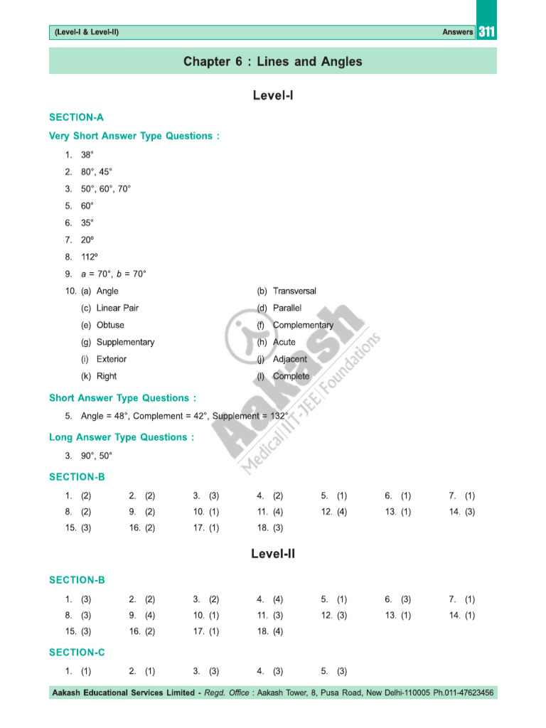 Lines and Angles 9 Answer Key | PDF