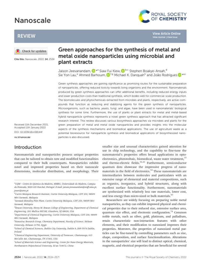 Green approaches for the synthesis of metal and | PDF | Nanoparticle ...