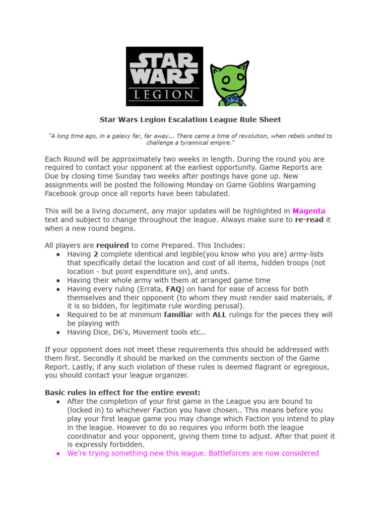 Star Wars Legion Escalation League Rules | PDF | Games & Activities ...