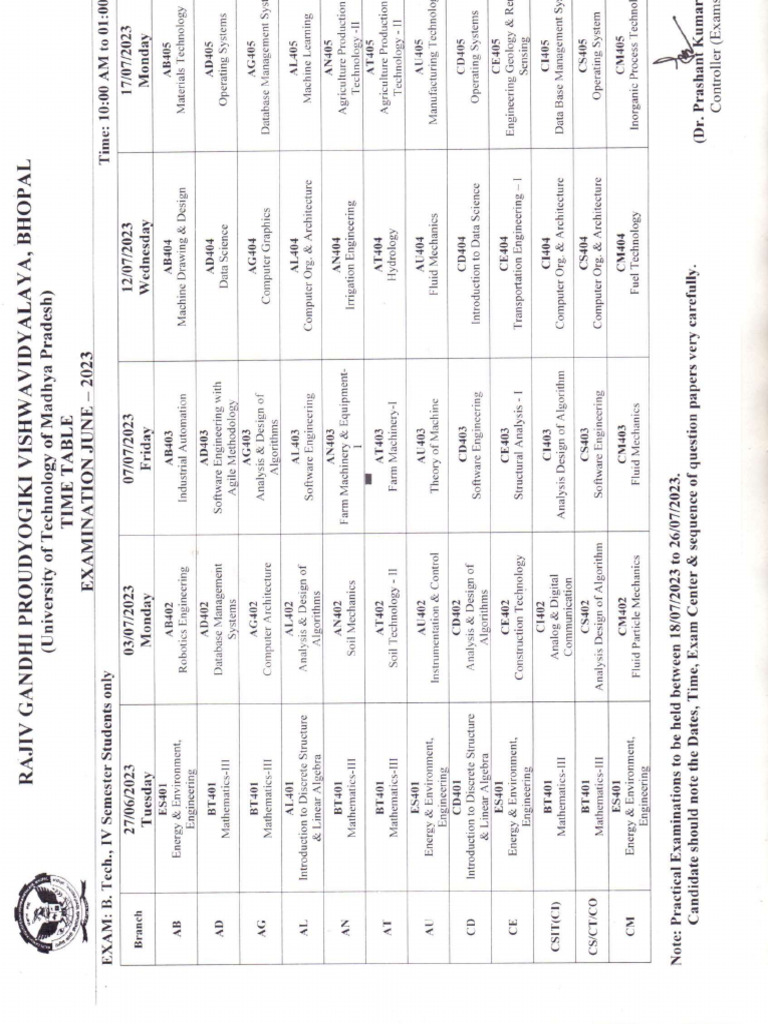4th Sem Exam Time Table | PDF