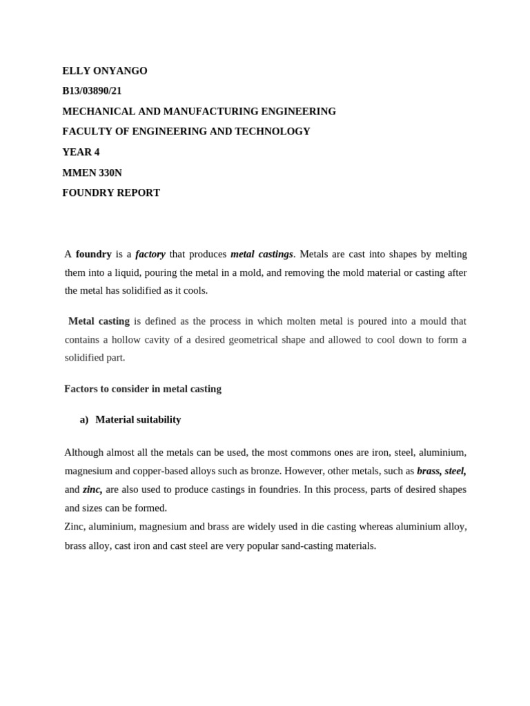 Report Casting | PDF | Foundry | Building Engineering