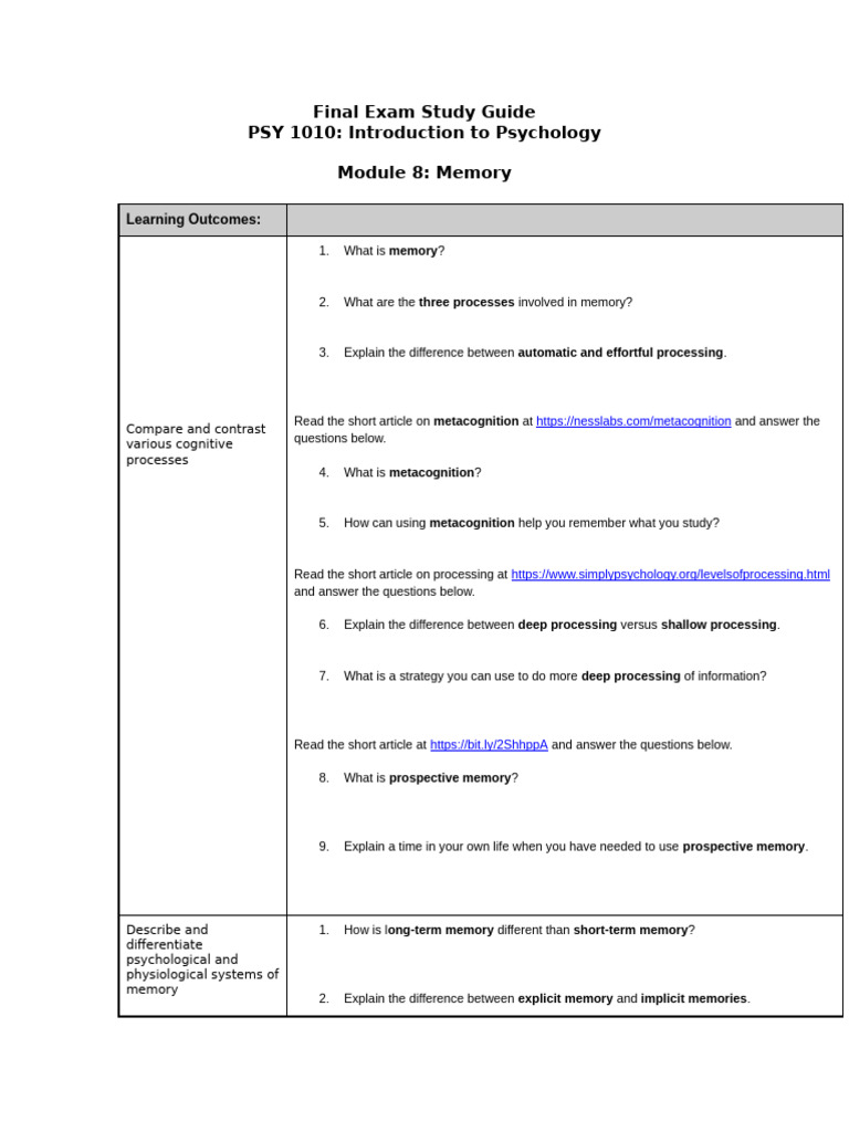 PSY 1010 Final Exam Study Guide | PDF | Mental Disorder | Personality Disorder